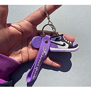 Sneaker Keychain, 3D Mini Basketball Shoe Keychains for Men Women Kids, Fashion Sports Keychains Gift for Sports Fan (KC-015-PURPLE)