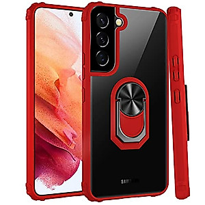IKAZZ Galaxy S22 Plus Case,Samsung S22 Plus Cover Crystal Clear Anti-Yellow Shock Absorption Acrylic Protective Phone Case with Magnetic Ring Kickstand for Samsung Galaxy S22 Plus,Red