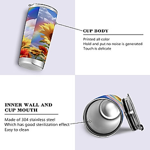 IOACIY 11 Oz Stainless Steel Vacuum Insulated, Sunflower Cloud Rainbow (2) Travel Mug with Lids and Straw, Double Wall Water Coffee Cup for Office, Outdoor Works for Hot Beverage and Ice Drinks