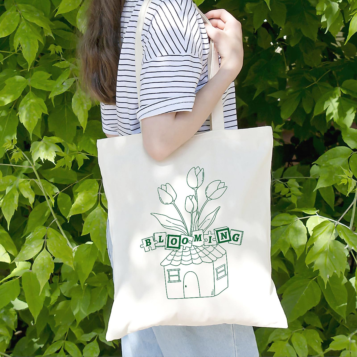 THEYGE Cute Tote Bag Simple Canvas Bag Lovely Funny Pattern Tote Bag for Women Gift Cotton Canvas Tote Bag With Pocket Reusable Grocery Shopping Bag Shoulder Bag