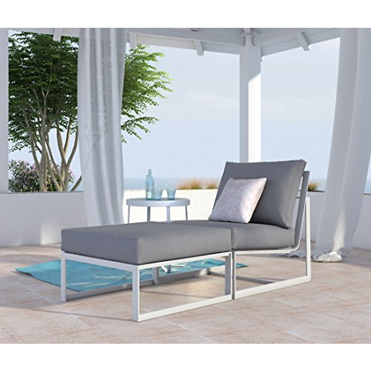 Elle Decor Modern Mirabelle Outdoor Patio Modular Furniture Collection, White or Gold Frame, Ottoman, White