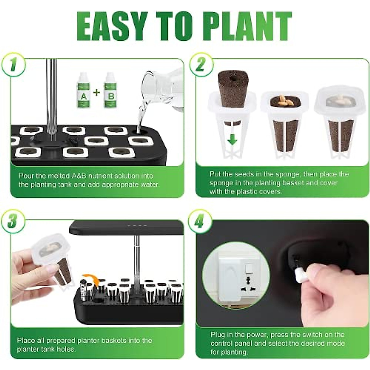 Wosnows Seed Pods Kit for Hydroponics Growing System, Seed Starter Pods with 12pcs Grow Sponges, 12pcs Plastic Covers, 12pcs Baskets Kit, Hydroponics Garden Kit Replacements for Plant Germination