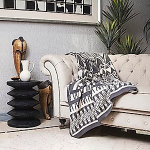 BlossoME Grey & White Knit Throws 50”*66” /Multi-Geometric Pattern Thermal Knit Throws for All-Seasons/Decorative Throw Blankets for Couch, Sofas, Beds and Gifts