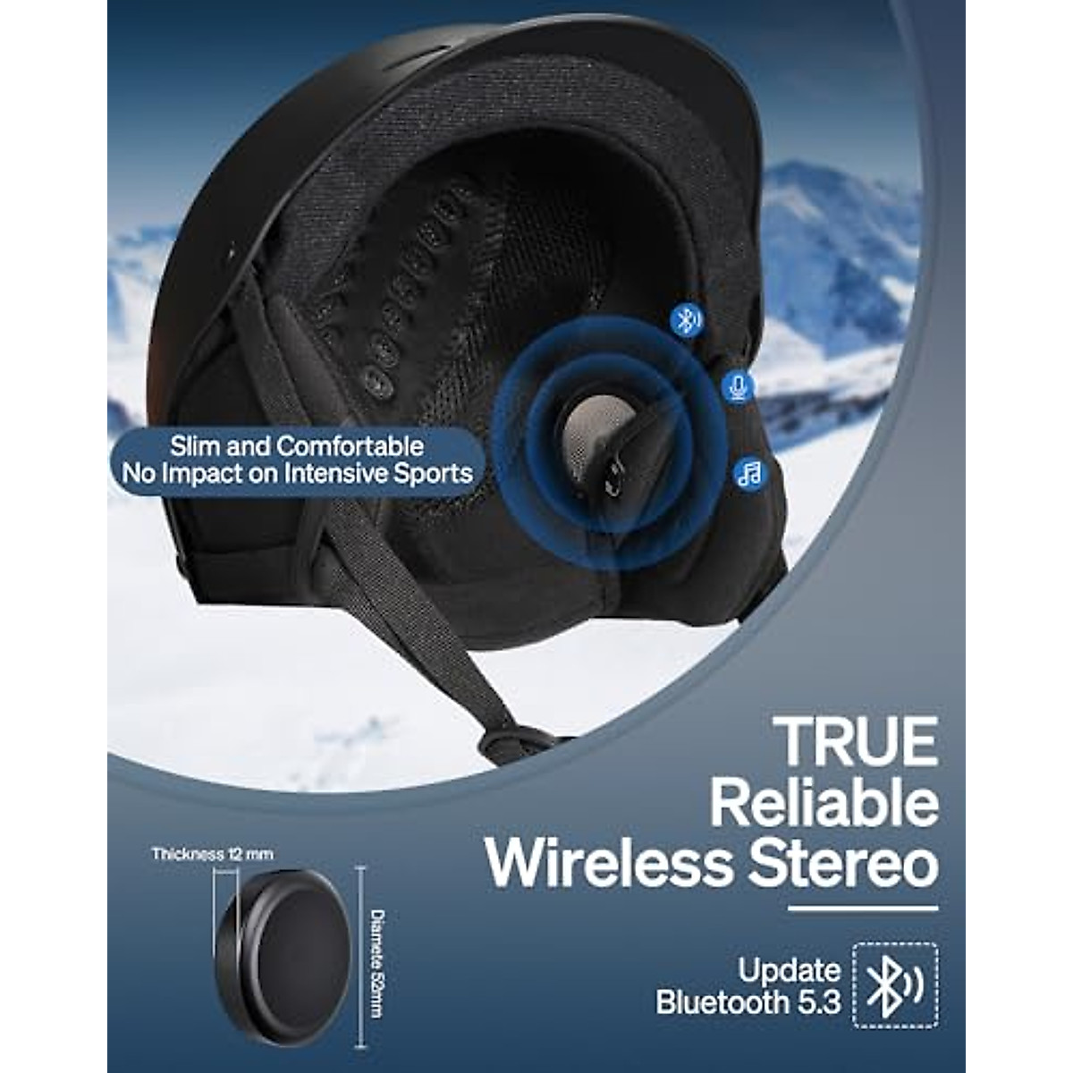 Doohoeek Snowboard Ski Helmet Headphones, True Wireless Earbuds Bluetooth with Charging Box for Audio Ready Helmet, 50+ Hours Work Time Headsets LED Display for Snowboarding Skiing Climbing Biking