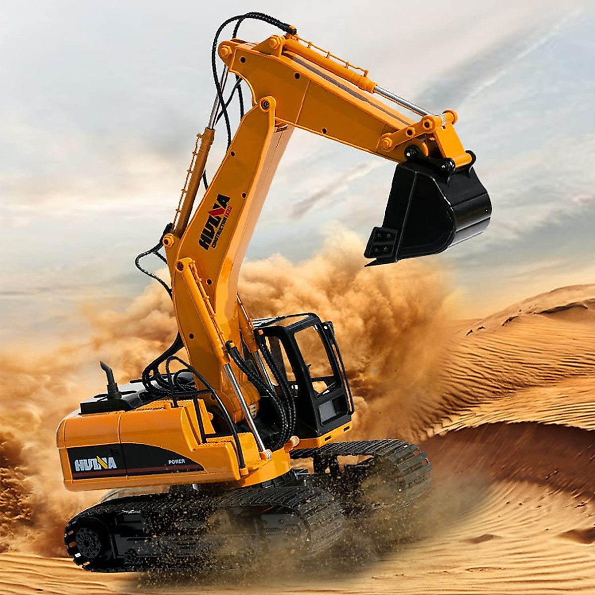 TEMA1985 Full Functional Remote Control Excavator Construction Tractor, Excavator Toy with 2.4Ghz Transmitter and Metal Shovel