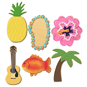 Foose Cookie Cutters 6 Piece Tropical Set 5.25" Guitar, 5" Palm Tree, 5.25" Pineapple, 3.75" Hibiscus, 3.5" Fish, 4" Lei, USA Made
