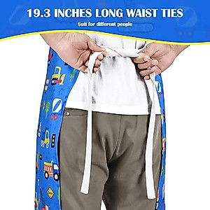 ASPMIZ Blue Kids Apron, Cartoon Vehicles Toddlers Apron for Boys, Tractor Childrens Aprons for Girls Adjustable Waterproof Child Apron for Gardening Crafting Cooking, Kids Boys Girls Gift