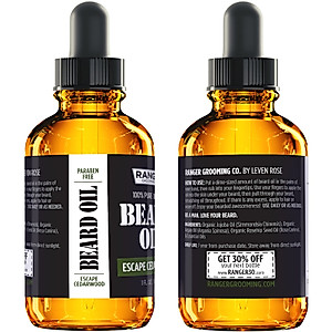 Leven Rose Escape Cedarwood Beard Oil & Leave In Conditioner, 100% Pure Natural Organic for Groomed Beards, Mustaches, and Moisturized Skin 1 oz by Ranger Grooming Co