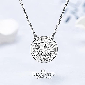 1/5 cttw AGS Certified Diamond Necklace for Women Brilliant-Cut Diamond Bezel-Set Necklace in White Gold (K-L Color, I2-I3 Clarity) - 16" 2" Extender