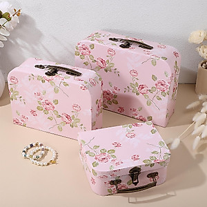 HOMSFOU 3Pcs Paperboard Suitcases Set of 3 Print Doll Clothes Storage Decorative Gift Box Small Party Favor Boxes for Wedding Bridal Shower