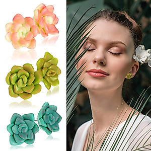 Hicarer 6 Pairs Succulent Earrings Plant Earrings Resin Handmade Stud Earrings Stainless Steel Studs Botanical Plant Earrings Flower Jewelry Accessories for Women