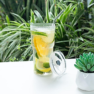 BLUEPOLAR 20 OZ Iced Coffee Cup With Lid and Straw Sealed Carry on,High Borosilicate Glass Tumbler Cup Reusable Wide Mouth Smoothie Cups（clear）