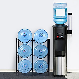 Nandae Water Cooler Jug Rack, 3-Tier Heavy Duty Water Bottle Holder Storage Rack 5 Gallon Water Jug Holder for 6 Bottle, Black