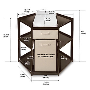 Badger Basket Corner Diaper Changing Table with Laundry Hamper, Storage Bin, and Contoured Pad for Baby - Espresso
