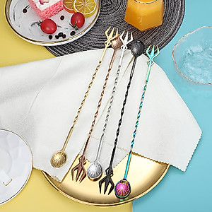 PAPABA 1 Pc Stainless Steel Mixing Spoon Anti-slip Spiral Bar Spoon Fruit Fork Long Handle Cocktail Stirrer Multicolor