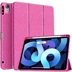 Soke iPad Air Case 5th/4th Generation 10.9 Inch with Pencil Holder - [Full Body Protection + Apple Pencil Charging], Soft TPU Back Cover for 2022 New iPad Air Gen 5 & 2020 iPad Air Gen 4, Pink