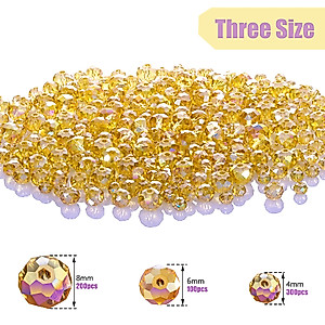 WILLBOND 600 Pcs Crystal Glass Beads for Jewelry Making Bulk Faceted Gemstone Rondelle Beads Loose Beads for Halloween Bracelet DIY Crafts 8 mm, 6 mm, 4 mm(Champagne Gold)