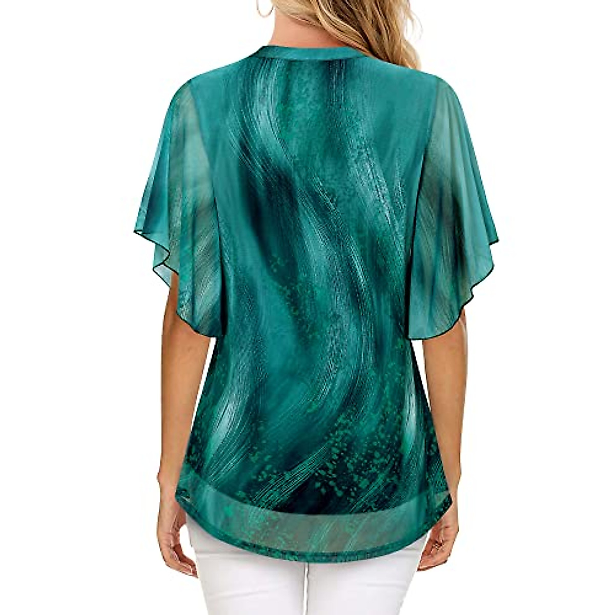 Timeson Blouses for Women Business Casual,long Tunic Tops to Wear with Leggings Short Sleeve Work Tops for Women Office Summer Loose Fitted No Iron Dressy Shirts Trendy Classy Swing Malachite Green XL