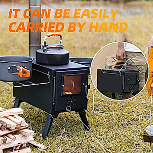 Hot Tent Stove,AVOFOREST Wood Burning Stove,Small Wood Stove with 7 Stainless Chimney Pipes for Outdoor Heating & Cooking, Ice Fishing, Hunting