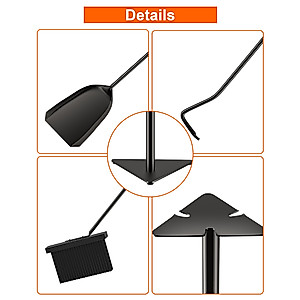 VODA Fireplace Tools Set, 4 Pcs 22.8 Inch Fireplace Tools Black Cast Iron Small Outdoor/Indoor Fireplace Accessories with Poker, Shovel, Broom, Fireplace Tool Stand