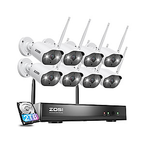 ZOSI 8CH 2K Wireless Home Security Camera System with 2TB HDD,8X 3MP WiFi Indoor Outdoor Cameras,Color Night Vision,Two-Way Audio,Light & Siren Alarm,2K H.265+ 8CH NVR Recorder for 24/7 Recording