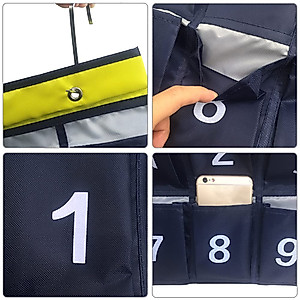 AFUNTA 30 Numbered Pockets Classroom Calculator Holder & Cell Phone Pockets Chart Organizer Hanging Door and Wall Storage Bag with 4 Adhesive Hooks / 4 Door Hooks - Navy
