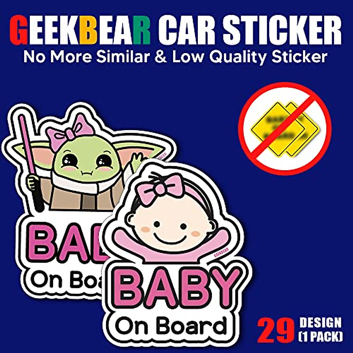 GEEKBEAR Baby on Board Sticker for Cars (02. Basic Girl) – Cartoon Style Design as a Car Accessory - Reflective, Weather-Resistant and Eye-Catching - Gift for New Parents