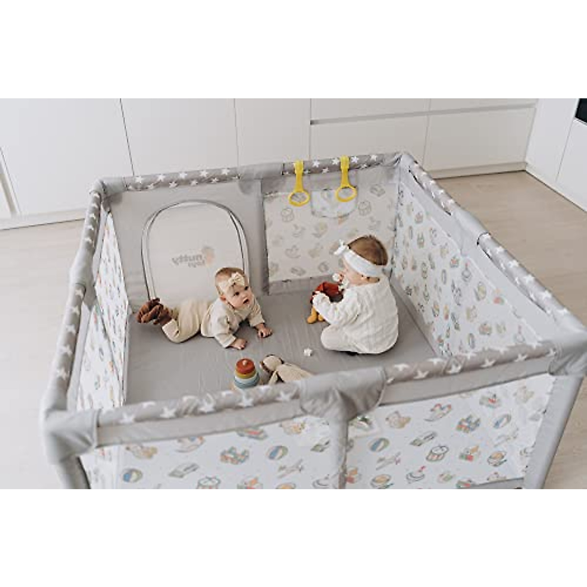 Nutty Toys Baby & Toddler Playpen - Safe & Sturdy Design | Extra Cushioning, Pull Rings, Large Pocket & Carry Bag | Fast Assembly 50x50 Big Play Pens for Babies and Toddlers, Large Area Kids Play Yard