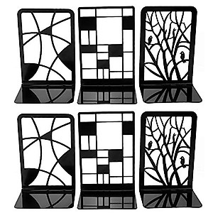 Book Ends, Bookends, Book Ends for Shelves, 3Pair Non Skid Metal Bookend for Heavy Books, Book Divider Decorative Holder, Abstract Art Design Book Stopper Supports for Office, Home