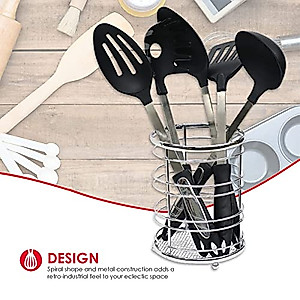 Home Basics Chrome Collection Steel Cutlery Holder Organizer, Free Standing, Kitchen Countertop, Silver