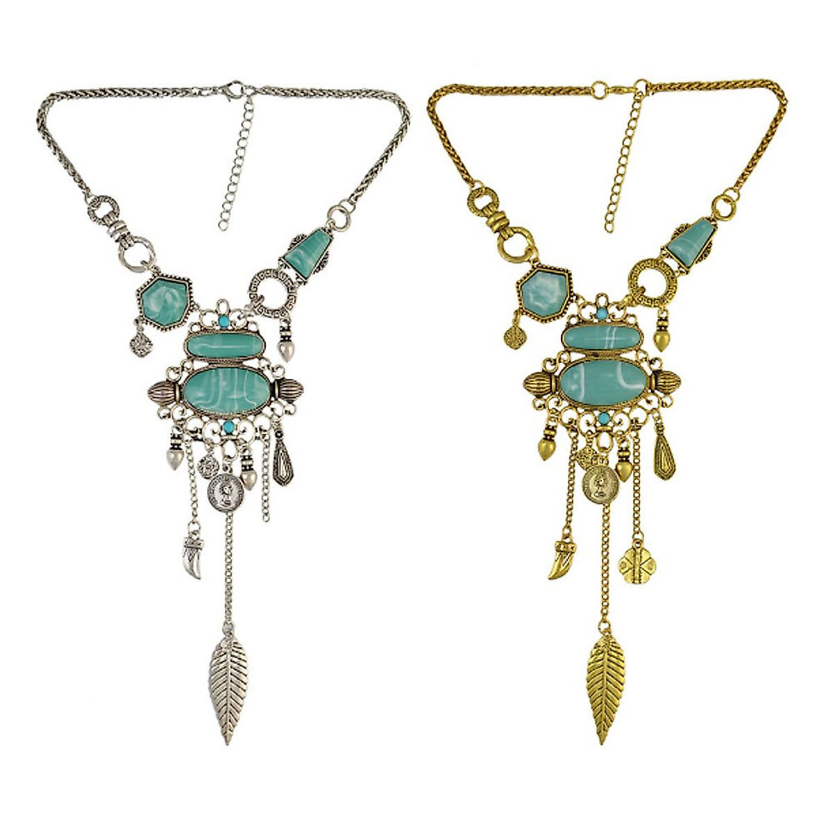 Shineland Bohemian Exaggerate Turquoise Big Alloy Pendant Necklace Women Statement Jewelry (Style # 2 ANTI GOLD)