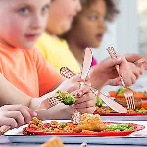 LIANYU 12-Piece Kids Copper Silverware Set, Stainless Steel Toddler Utensils, Hammered Metal Preschooler Flatware Cutlery Set, Children Tableware Includes Knives Forks Spoons, Dishwasher Safe