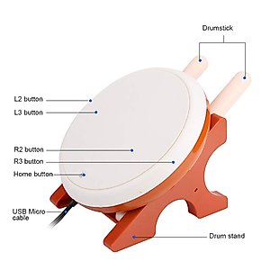 Socobeta Game Taiko Drum Portable Taiko Drum Kit with Drumstick with Stand Compatible with PS4 Game Console