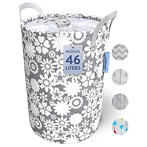 GLAMPERS Laundry Hamper 43/46/54L | Small Laundry Baskets with Sturdy Handles | Collapsible Kids Hamper for Dirty Clothes, Toys | Small, Gray Wave2