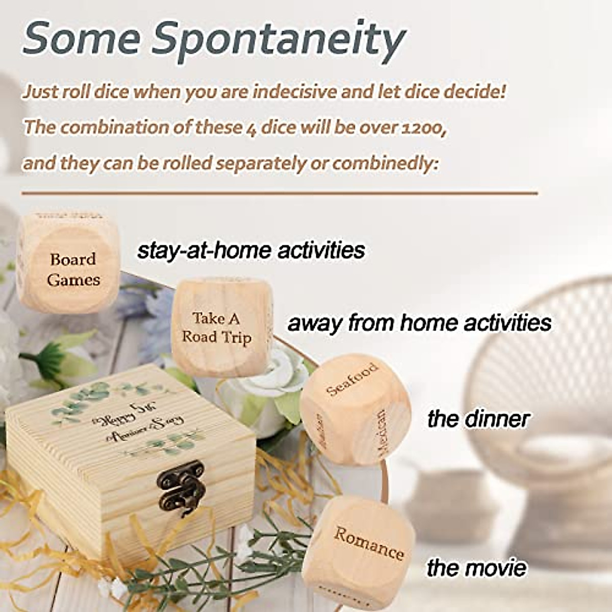 5th Anniversary Wood Gifts for Him, 5 Year Anniversary Wooden Date Night Dice Gifts for Her, 5th Anniversary Wedding Gifts for Wife, Couple Gifts for Him and Her, 5th Anniversary Happy Gift for Couple