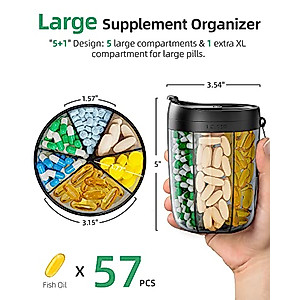 Large Supplement Organizer Bottle, Holds Plenty of Vitamins in 1 Monthly Pill Dispenser with Anti-Mixing & Wide Openings Design, Easy to Retrieve Meds, Includes 20 Pcs Stick-on Labels