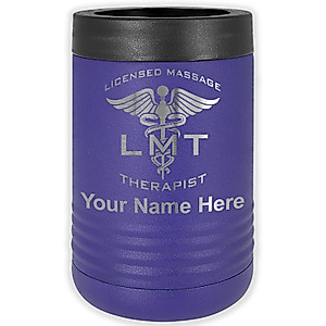 LaserGram Double Wall Insulated Beverage Can Holder, LMT Licensed Massage Therapist, Personalized Engraving Included (Standard Can, Dark Purple)