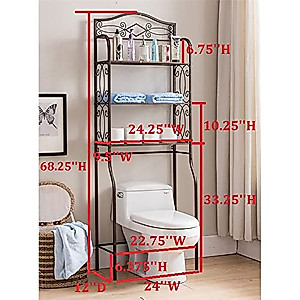 Pilaster Designs Transitional 3 Tier Pewter Metal Leeds Over The Toilet Bathroom Spacesaver Storage Rack Organizer, 24" W x 12" D x 68" H (HABR130)