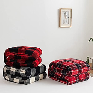 NEWCOSPLAY Sherpa Fleece Throw Blanket Super Soft Plush Warm Reversible Flannel Blanket for Couch Bed (Thick-Black/Red, Throw(50"x60"))