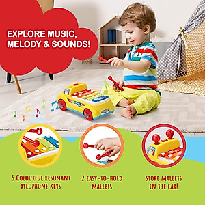 CoolToys Baby Xylophone Musical Car Toy for Toddlers - 3 in 1 Educational Boys & Girls 1st Birthday Gift - Developmental Kids Instrument Crawling and Pull Along Walking Toy - Fun Lights & Sounds