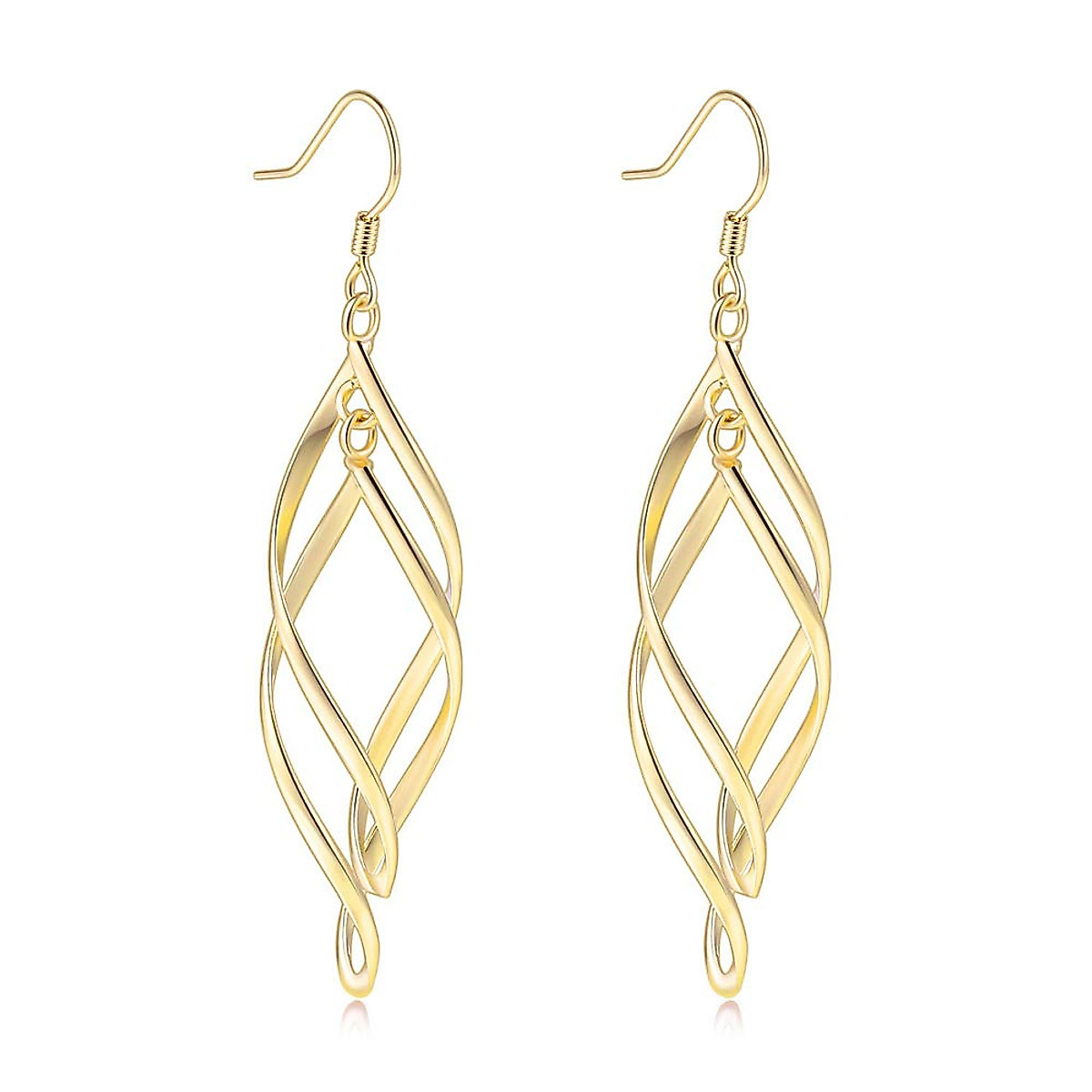 BSTGFTF 18K Gold Linear Swirl Wire Dangle Earrings for Women
