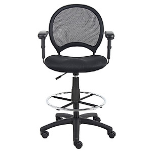 Boss Office Products Mesh Drafting Stool with Adjustable Arms in Black