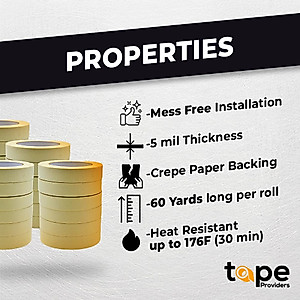 WOD MT5 Utility Grade Masking Tape, 1/2 inch x 60 yds. for Home or Office air-Dry Painting, Labeling, & Packing. Leaves no Residue
