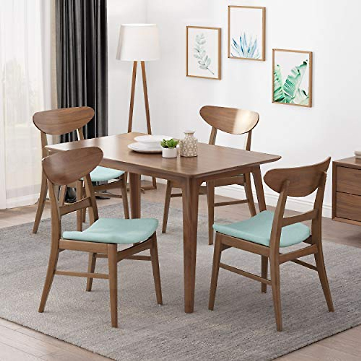 Christopher Knight Home Griselda Mid-Century Modern Dining Chairs (Set of 4),Polyester and Birch Wood, Mint, Walnut