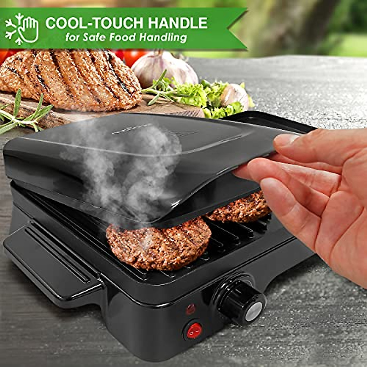 NutriChef 2-in-1 Panini Press Grill Gourmet Sandwich Maker & Griddle, Nonstick Coating, Temperature Control, Oil Tray, Countertop Removable Drip Tray 1500W - NutriChef