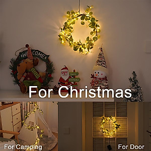 Lighted 80 LED Eucalyptus Garland Battery Operated 6.2FT Artificial Greenery Twig Vine Lights for Wedding Party Room Christmas Spring Decoration Indoor Outdoor