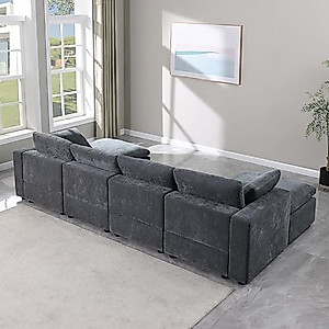 U-Shaped Chenille Upholstered Modular Sectional Sofa Oversized Deep Seat Reversible Chaises Cloud Couch Convertible Living Room Sleeper Sofabed with Movable Ottomans for Home, Apartment