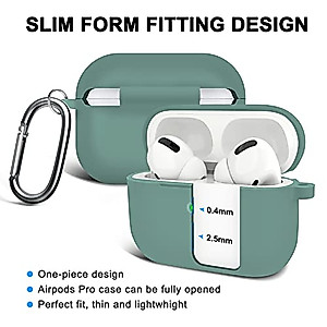 Woyinger Compatible with Airpods Pro Case,Soft Silicone Skin Case Cover Shock-Absorbing Protective Case with Keychain,Front LED Visible-Pine Green