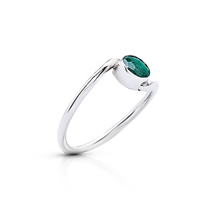 Koral Jewelry Created Emerald Oval Stone Delicate Ring 925 Sterling Silver Vintage Boho Chic US Size 5 6 7 8 9 (9)