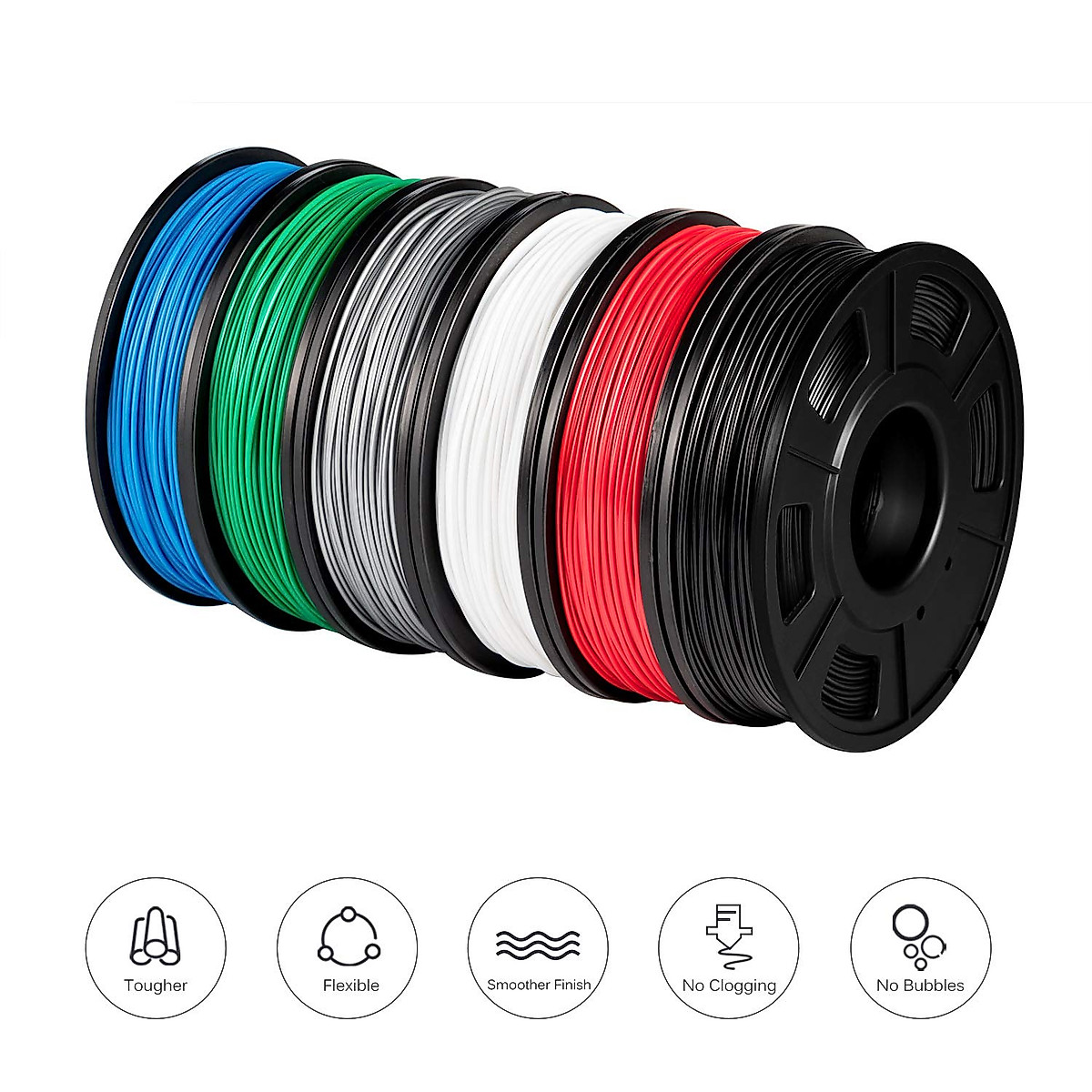 TIANSE PLA 3D Printer Filament 1.75mm, Dimensional Accuracy +/- 0.03 mm, 6 Colors, 1800g